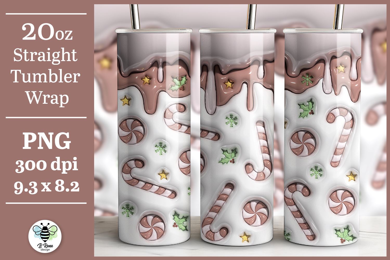 Inflated Candy Cane Tumbler Wrap | Christmas Sublimation PNG - So Fontsy