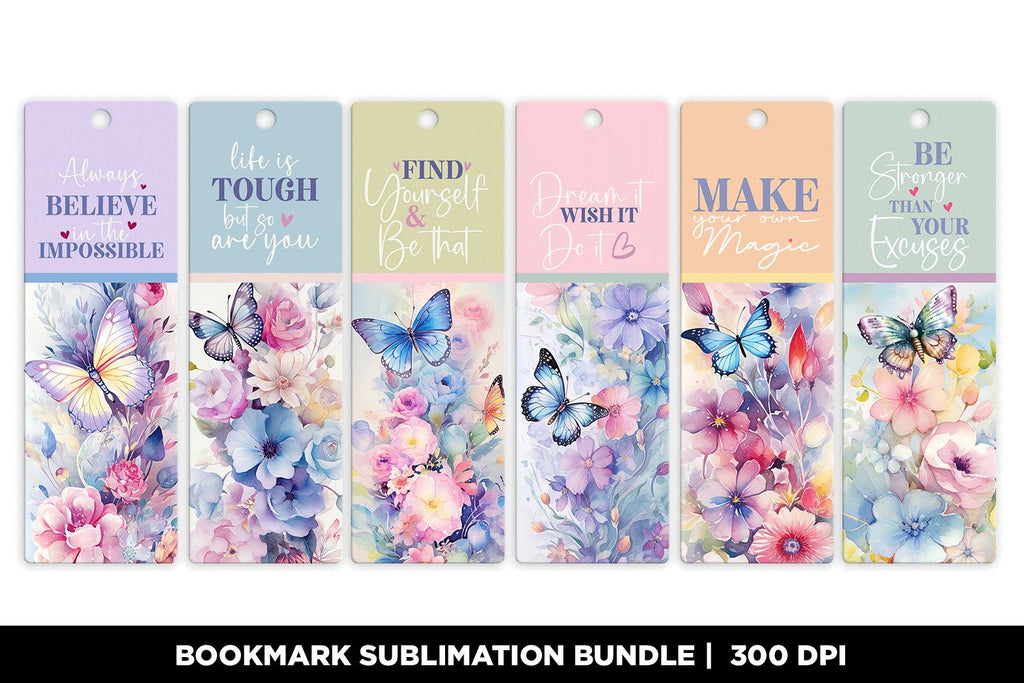 Inspirational Floral Printable Bookmarks, Print Then Cut PNG - So Fontsy