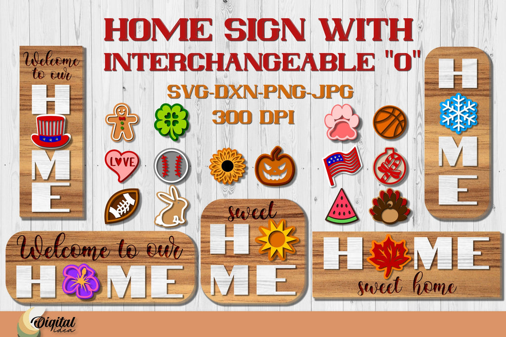 Interchangeable Home signs bundle. 3D Lasercut layered signs - So Fontsy