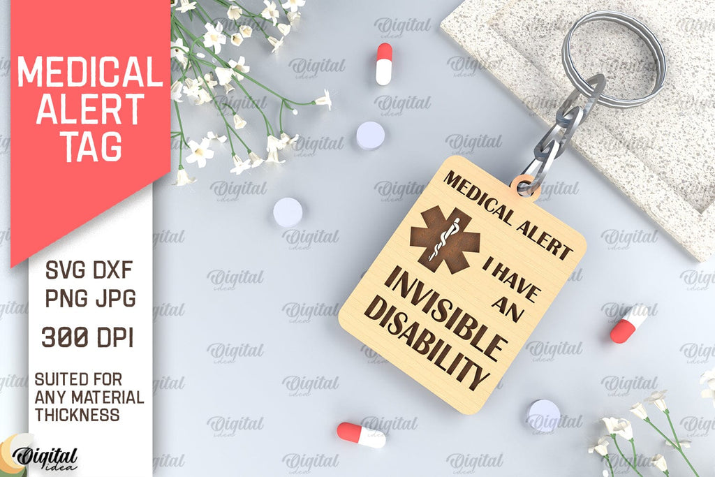 Invisible Disability Alert Tag SVG. Medical Alert Tag Laser - So Fontsy