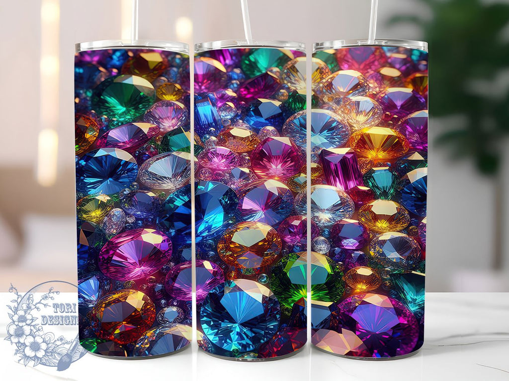 Iridescent Gemstone Crystal Tumbler, Colorful Crystal Design, Sparkle ...
