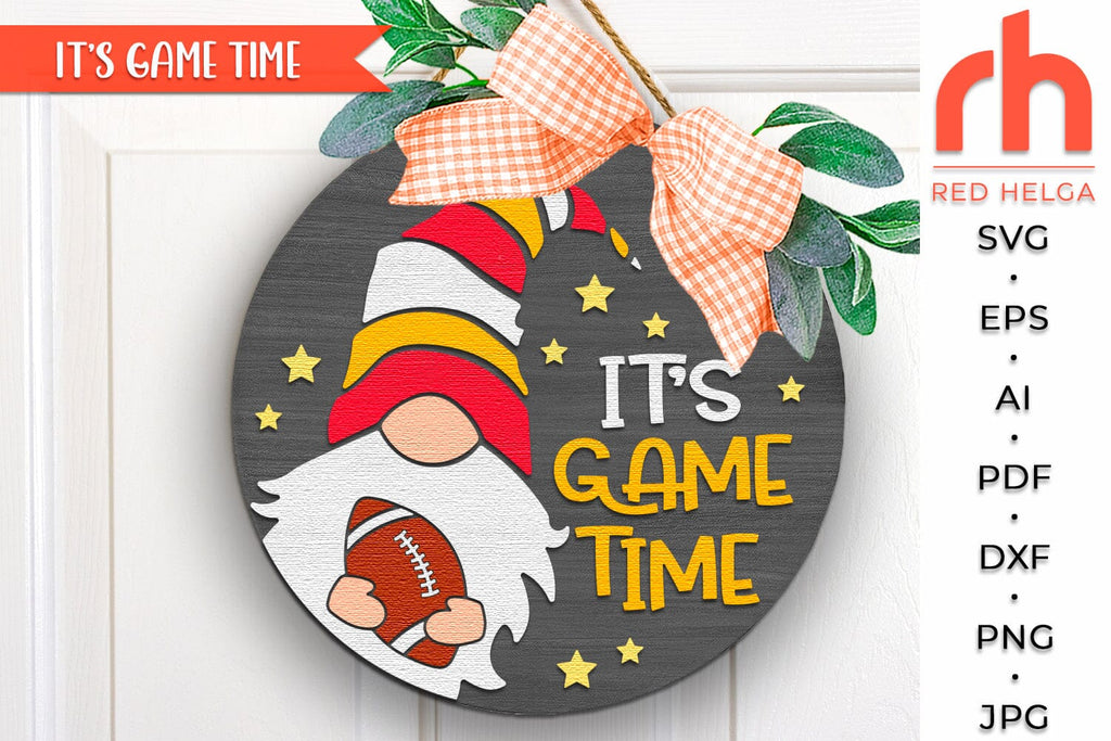 It’s Game Time SVG, Door Sign Cut File, Gnome with Ball DXF - So Fontsy