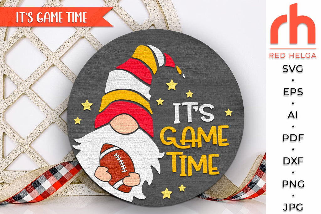 It’s Game Time SVG, Door Sign Cut File, Gnome with Ball DXF - So Fontsy