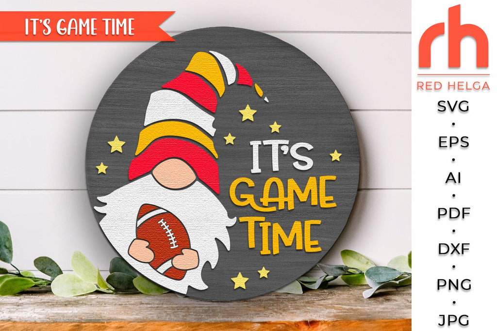 It’s Game Time SVG, Door Sign Cut File, Gnome with Ball DXF - So Fontsy