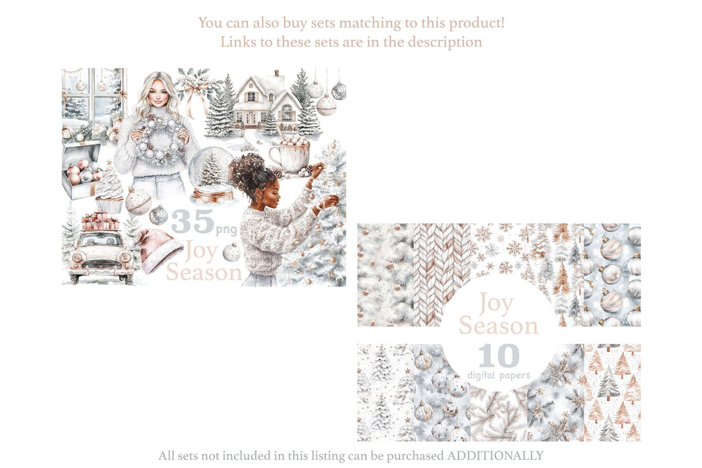 Joy Season Clipart | White Christmas PNG Bundle - So Fontsy