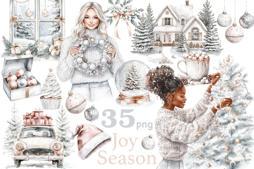 Joy Season Clipart | White Christmas PNG Bundle - So Fontsy