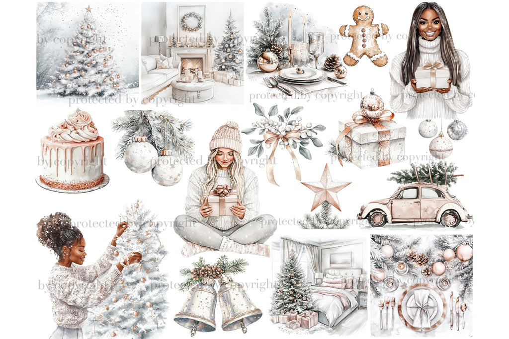 Joy Season Clipart | White Christmas PNG Bundle - So Fontsy