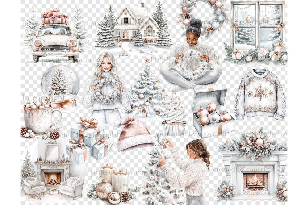 Joy Season Clipart | White Christmas PNG Bundle - So Fontsy