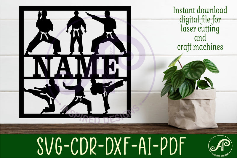 Karate themed name sign svg laser - So Fontsy