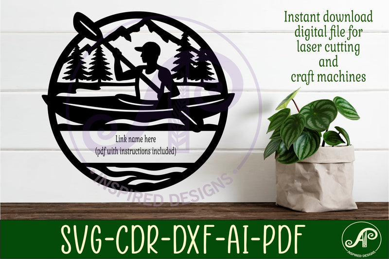 Kayaking male name sign svg laser cut - So Fontsy
