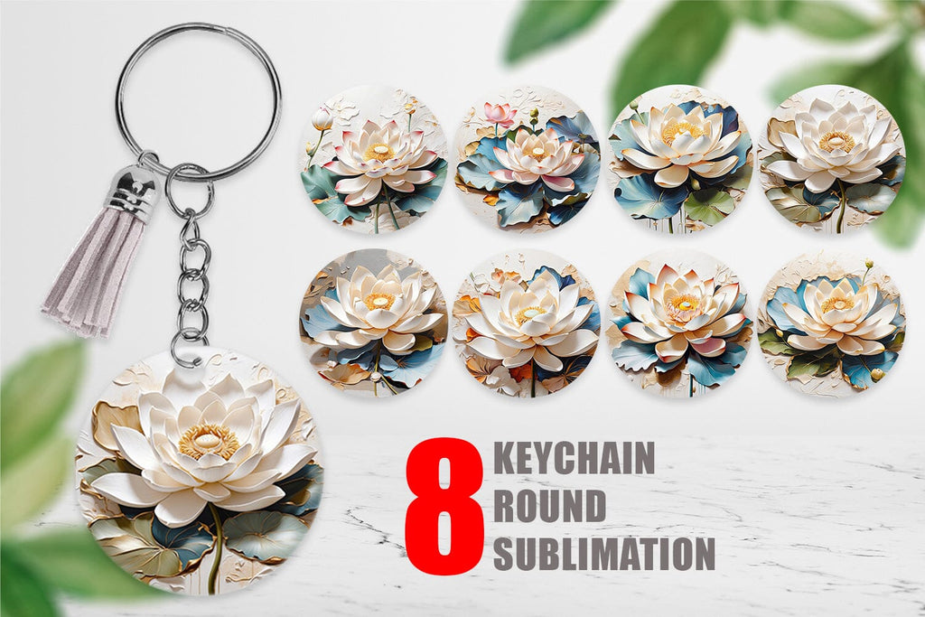 Keychain 3D Lotus Flower Painting - So Fontsy