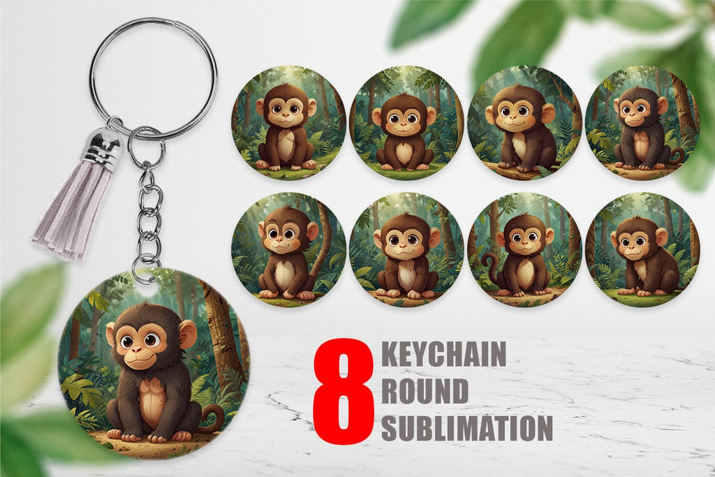 Keychain Cartoon Monkey in Forest - So Fontsy