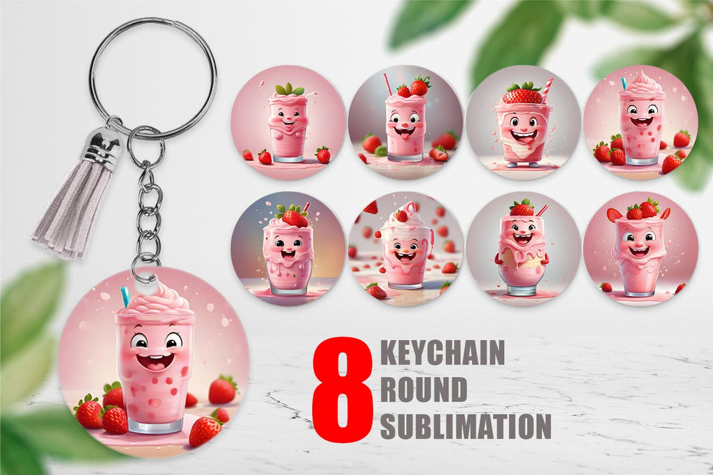 Keychain Cute Strawberry Milkshake - So Fontsy