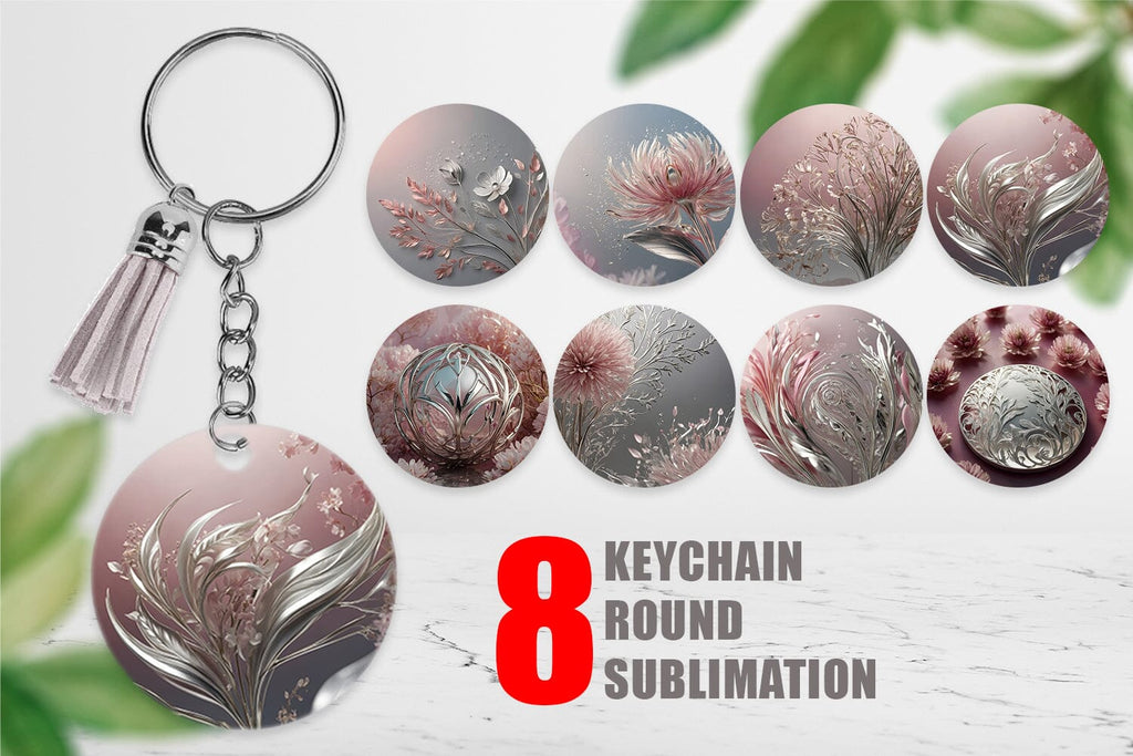 Keychain Silver and Pink Plants - So Fontsy