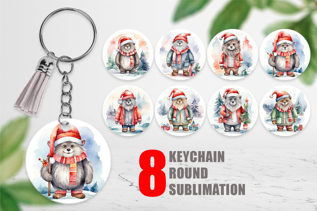 Keychain Watercolor Christmas Yeti - So Fontsy