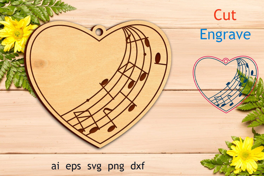 Keychain with music notes laser cut, Engraving svg - So Fontsy