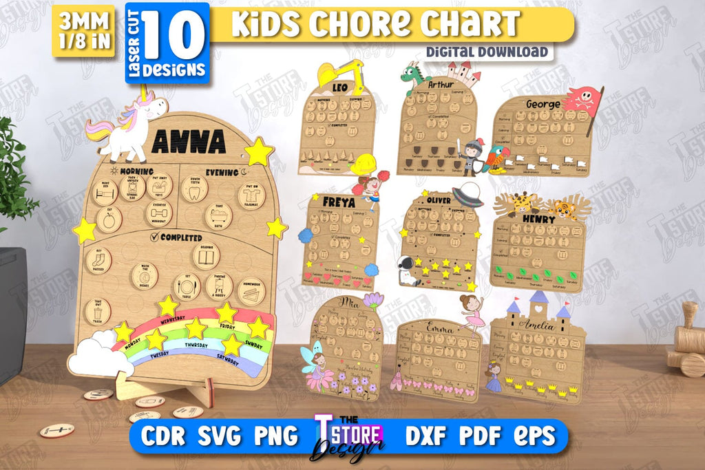 Kids Chore Chart Laser Cut Bundle | Visual Schedule Activity | Kids ...