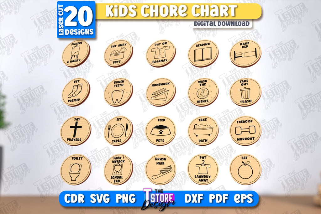 Kids Chore Chart Laser Cut Bundle | Visual Schedule Activity | Kids ...