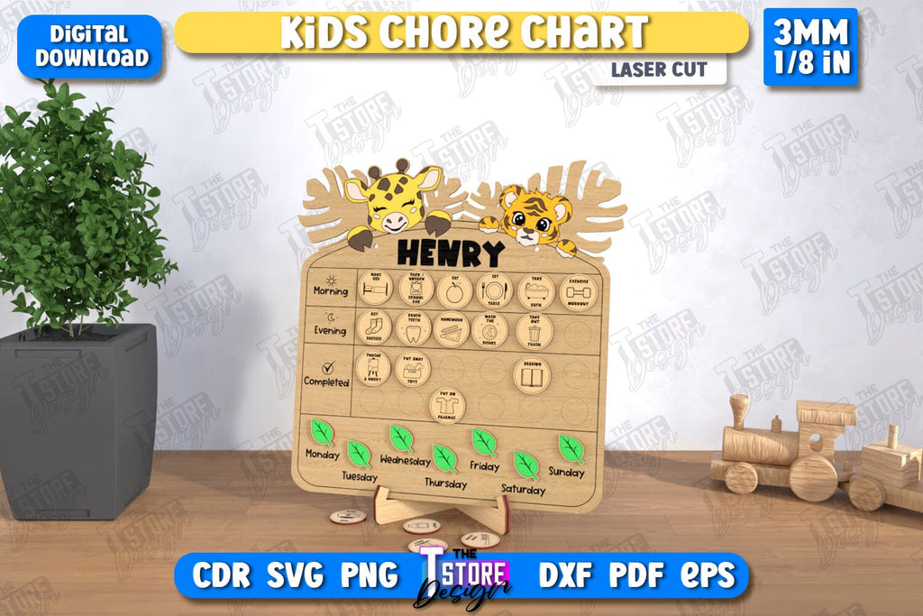 Kids Chore Chart Laser Cut | Visual Schedule Activity | Kids Routine ...
