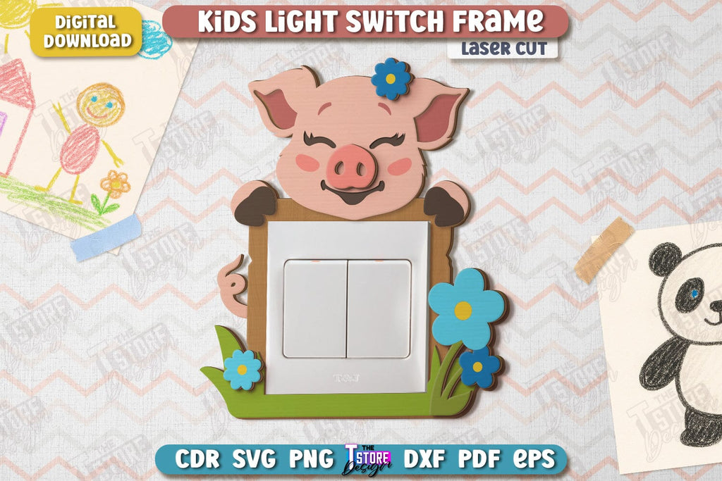 Kids Light Switch Frame Laser Cut | Pig Design | Children Room Wall ...