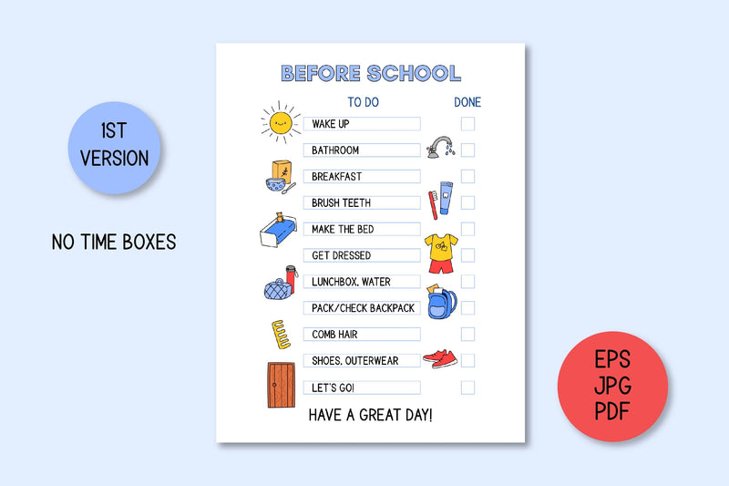 Kids Morning Routine Checklist Printable | Before School Chart PDF ...