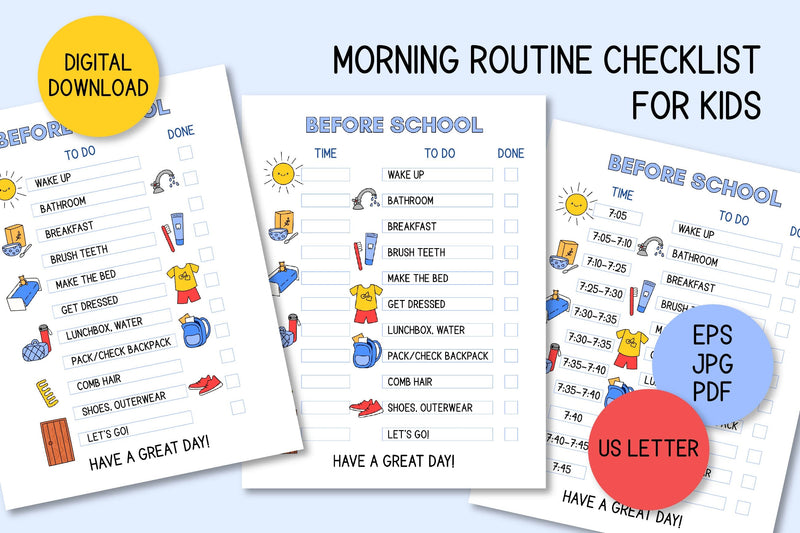 Kids Morning Routine Checklist Printable | Before School Chart PDF ...