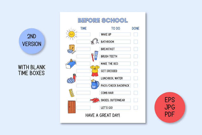 Kids Morning Routine Checklist Printable | Before School Chart PDF ...