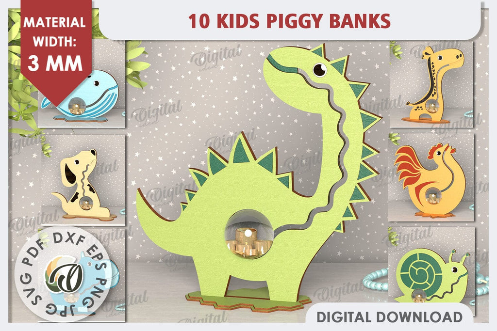 Kids Piggy Banks Laser Cut Bundle. Children Coin Banks SVG - So Fontsy