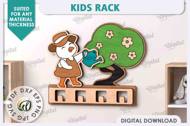 Kids Rack Laser Cut. Wooden Children's Coat Rack SVG - So Fontsy