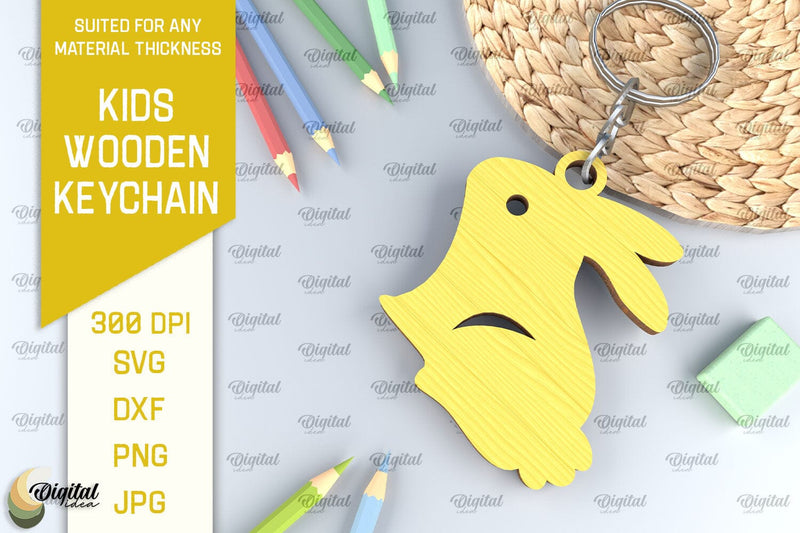 Kids Wooden Keychain Laser Cut. Key Ring for Kids SVG - So Fontsy