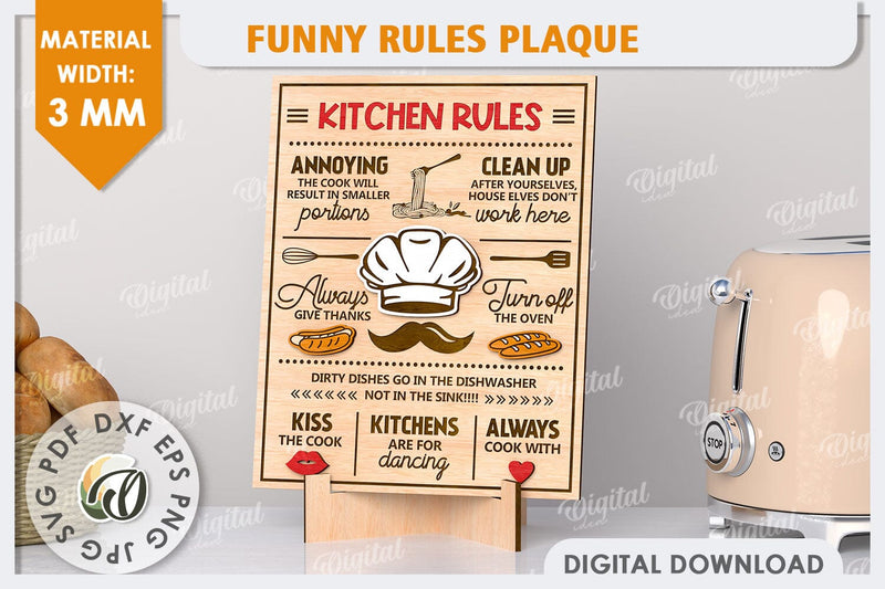Kitchen Rules SVG. Funny Rules Plaque Laser Cut. Rules Sign - So Fontsy