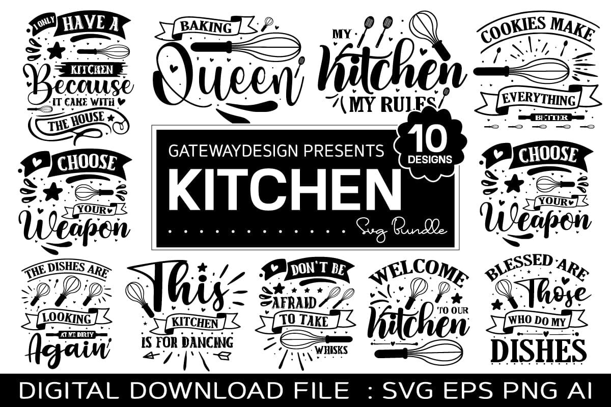Kitchen svg bundle/funny design, 10 designs,SVGs,Quotes and Sayings ...