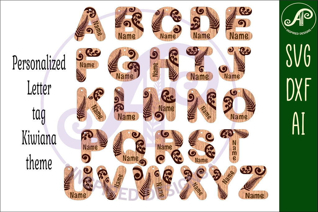 Kiwiana theme tag letter designs keychain DIGITAL SVG - So Fontsy