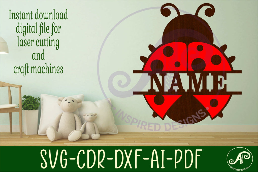 Ladybug name nursery sign svg laser cut template - So Fontsy