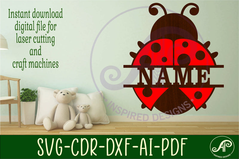 Ladybug name nursery sign svg laser cut template - So Fontsy