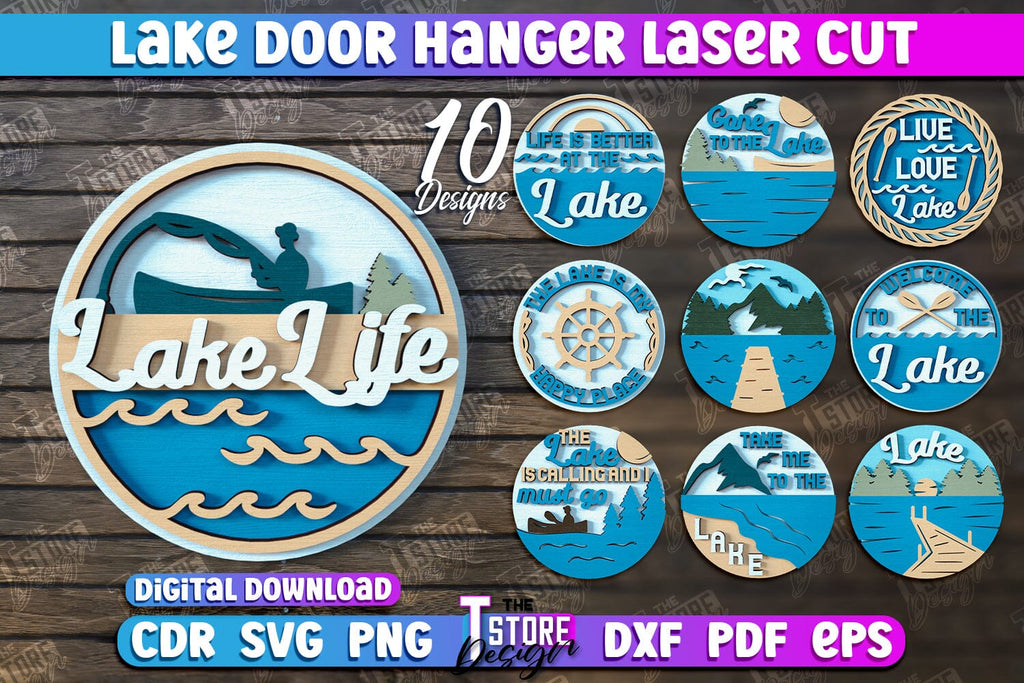 Lake Door Hanger Bundle | Door Sign | Rustic | Door Sign Template ...