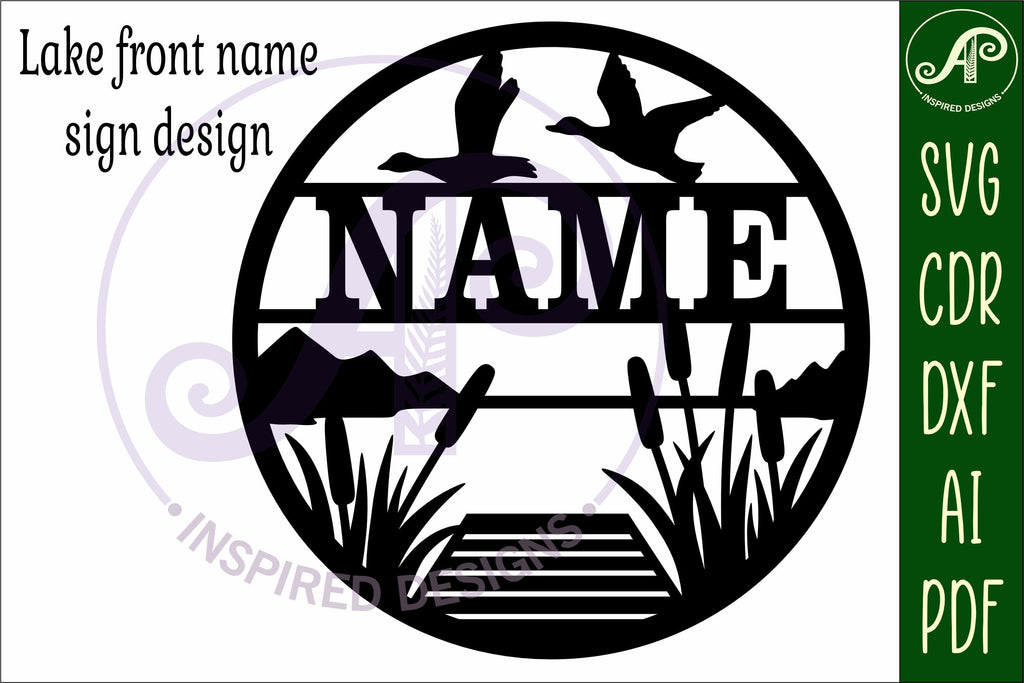 Lake front name sign svg laser cut template - So Fontsy
