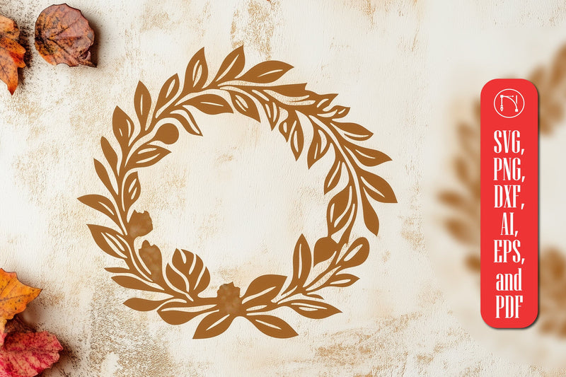 laser-cut Autumn Wreath SVG Cut File - So Fontsy