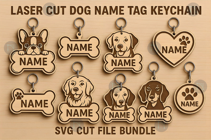 Laser Cut Dog Name Tag Keychain SVG Bundle - So Fontsy