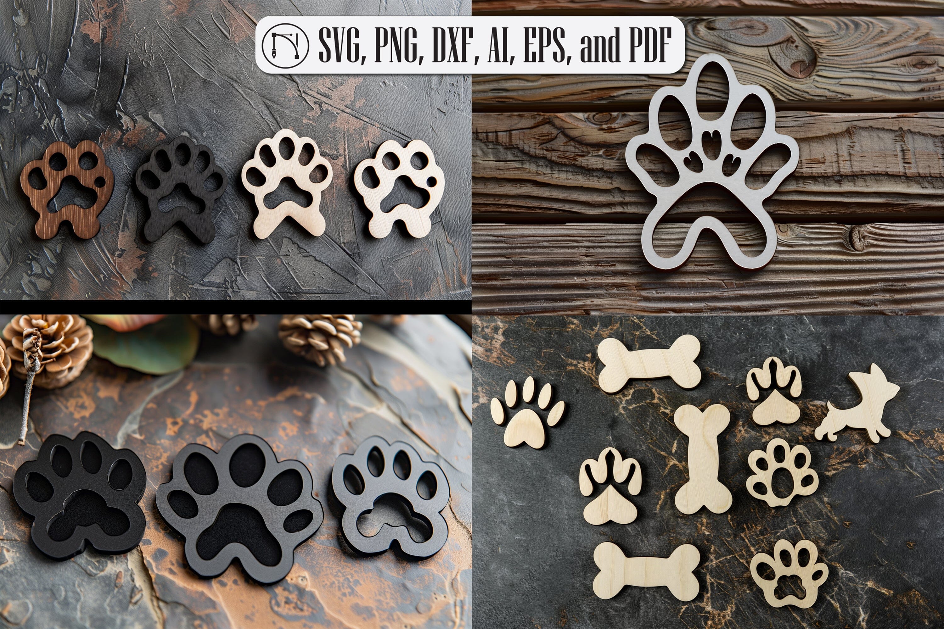 Laser Cut Dog Paw SVG Cut File Bundle - So Fontsy