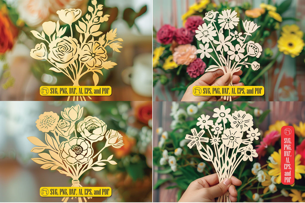 Laser Cut Flower Bouquet SVG Bundle - So Fontsy