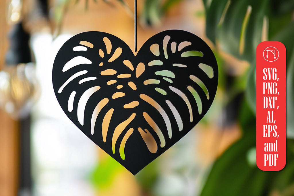 Laser Cut Monstera Heart SVG Cut File - So Fontsy
