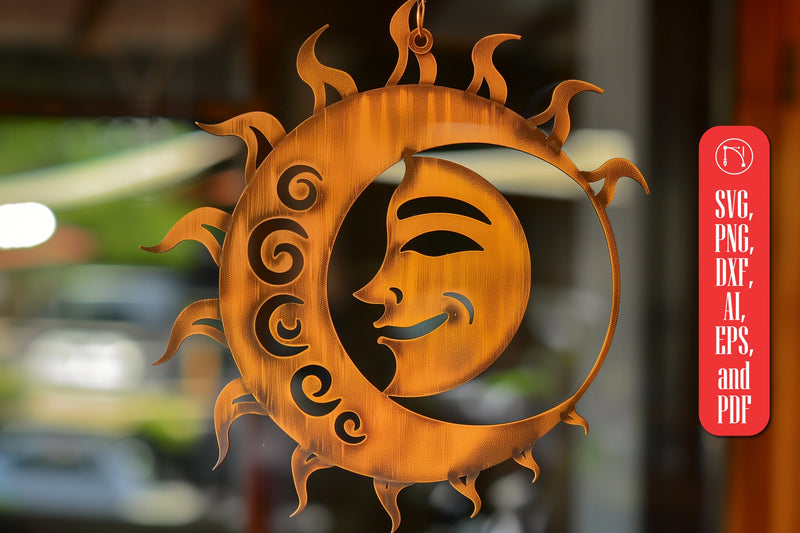 laser cut Sun and Moon SVG cut file - So Fontsy