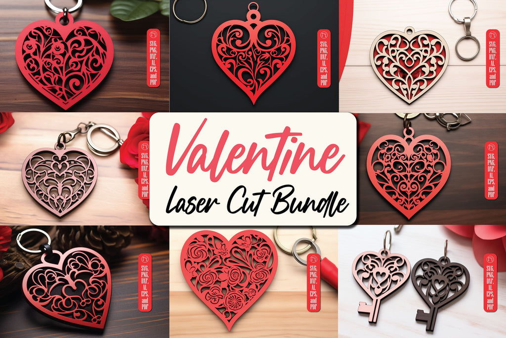 Laser Cut Valentine Keychain SVG Bundle - So Fontsy