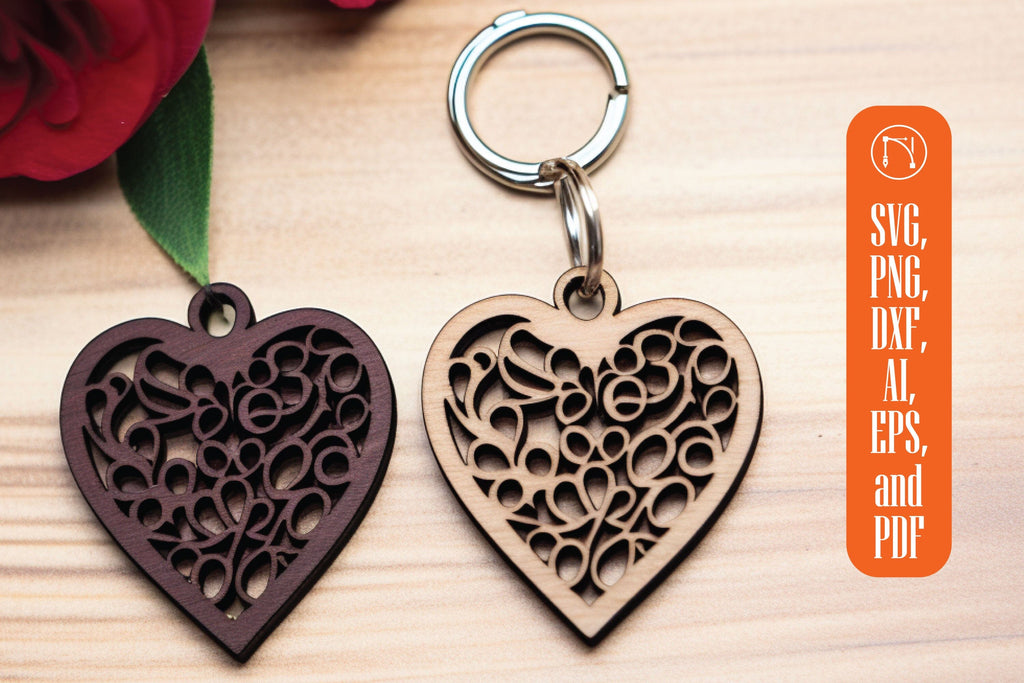 Laser Cut Valentine Keychain SVG bundle - So Fontsy
