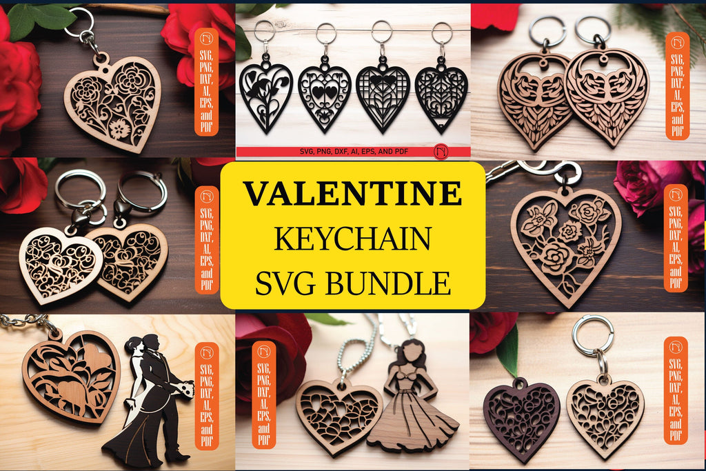 Laser Cut Valentine Keychain SVG mega bundle - So Fontsy