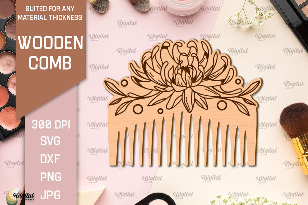 Laser Cut Wooden Hair Comb SVG. Comb With Engraving SVG - So Fontsy