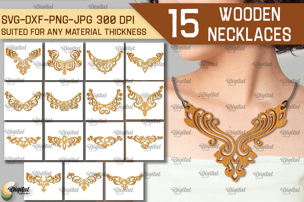 laser Cut Wooden Jewelry. Wooden Necklaces SVG Bundle - So Fontsy
