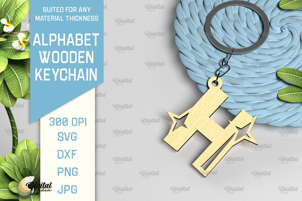 Lasercut Alphabet H Letter Keychain SVG. Wooden Keychain SVG - So Fontsy