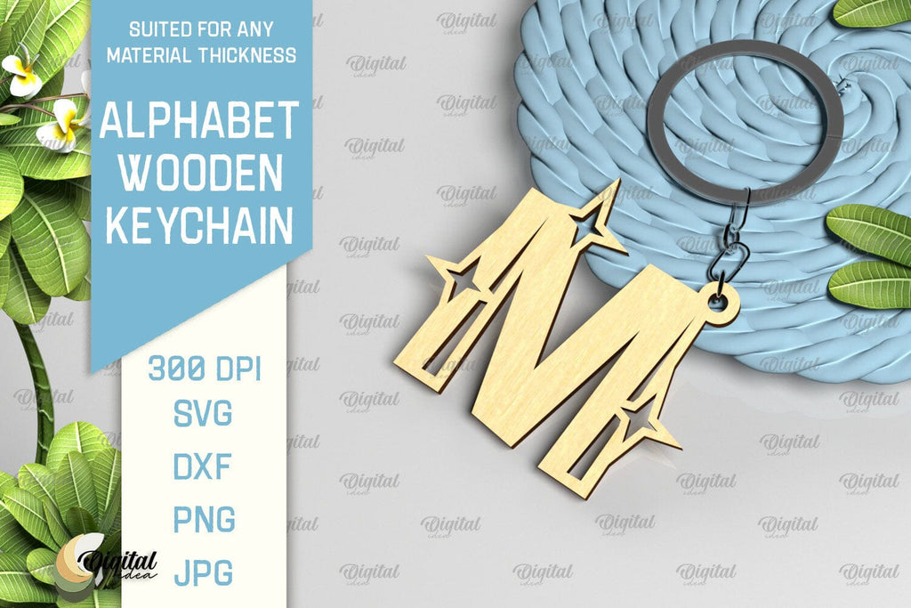 Lasercut Alphabet M Letter Keychain SVG. Wooden Keychain SVG - So Fontsy